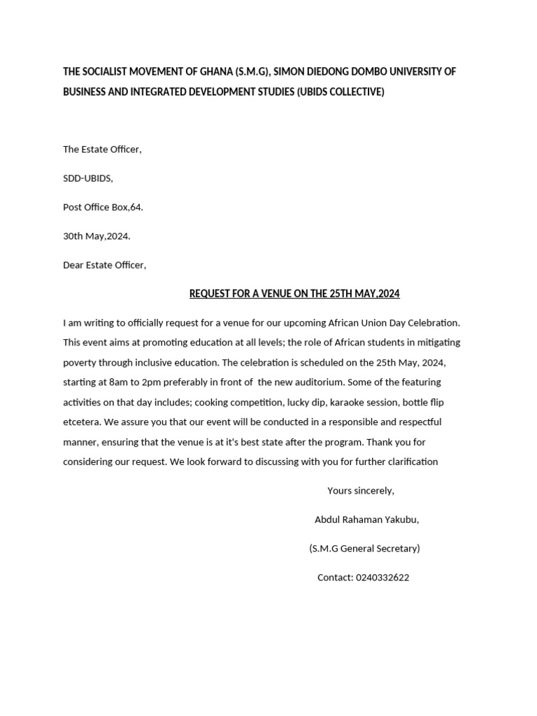 SMG Venue Request Letter 1 | PDF