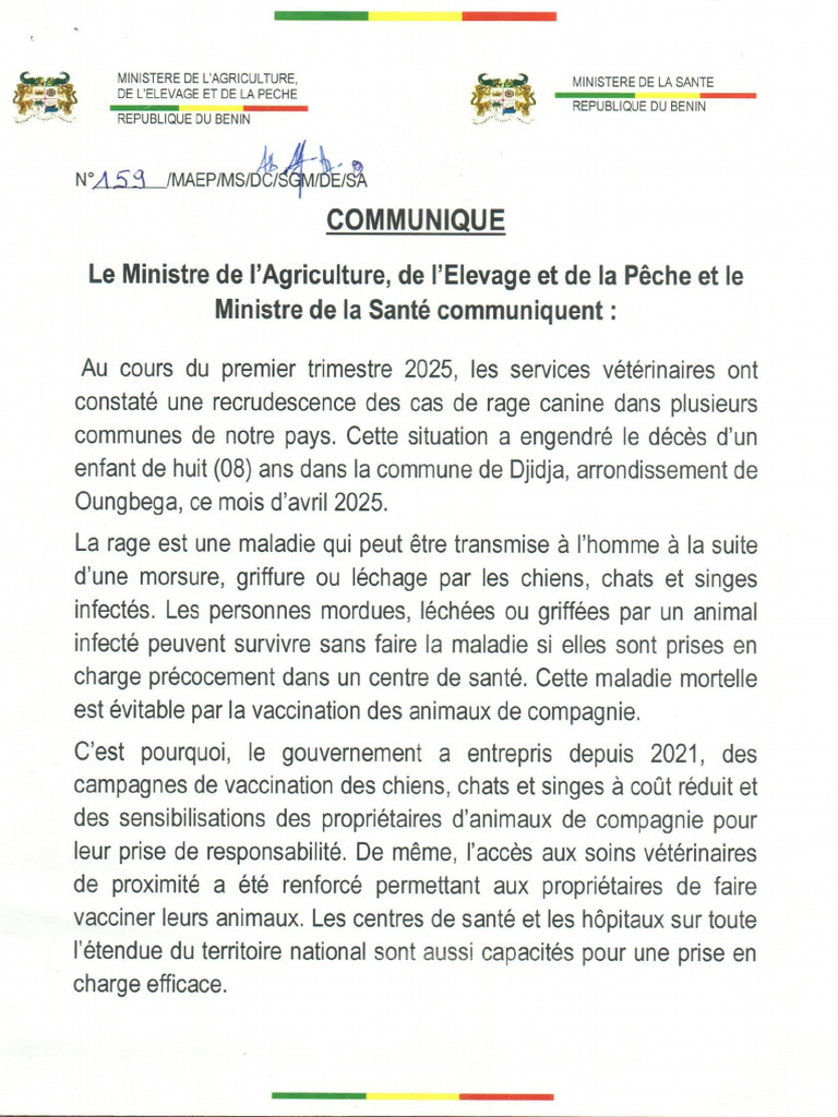 Communique Radiodiffuse Contre La Rage | PDF