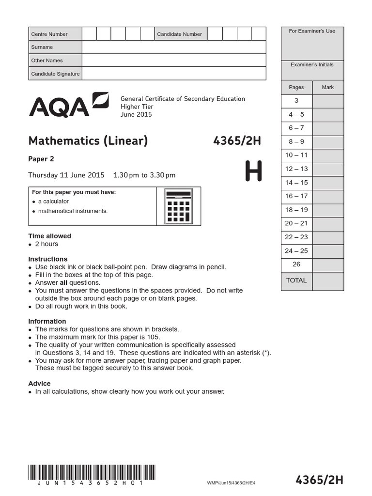 GCSE Higher Tier Maths Paper 2 2015 | PDF | Area | Euclidean Geometry