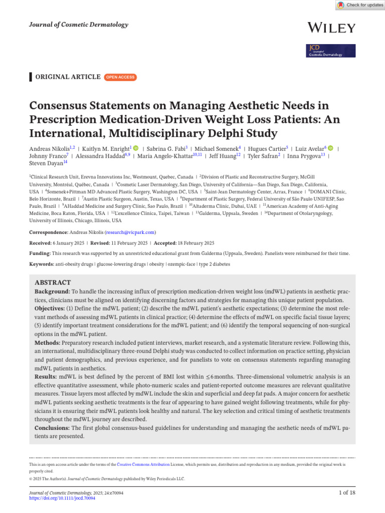 J of Cosmetic Dermatology - 2025 - Nikolis - Consensus Statements On ...