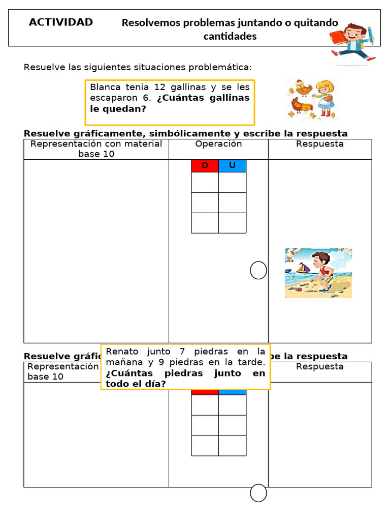 FICHA 21 MAT. Resolvemos Problemas Juntando o Quitando Cantidades | PDF