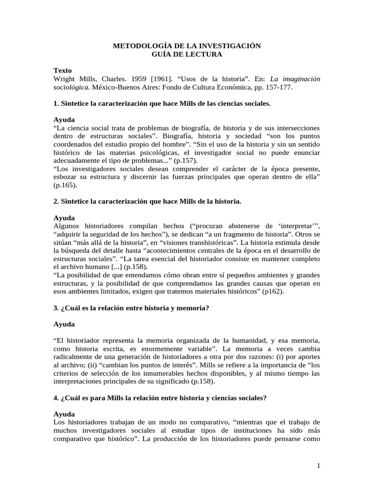 Guia de Lectura Texto Wright Mills | PDF | Sociedad | Ciencias Sociales