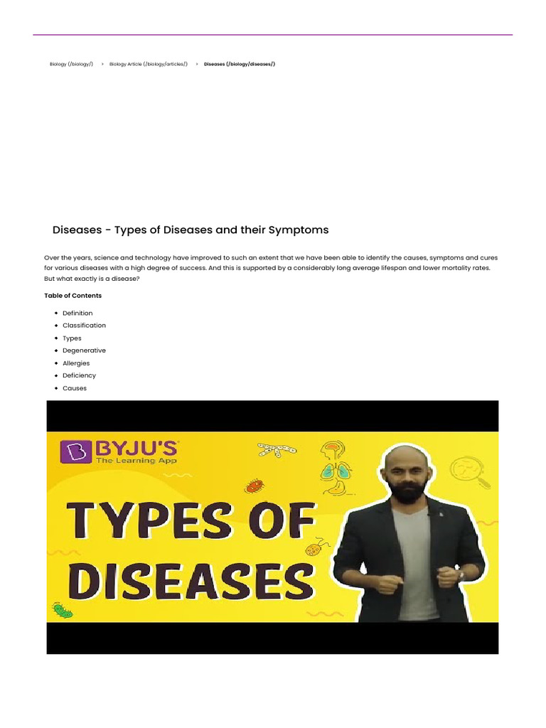 Diseases - Classification, Types and Causes of Diseases | PDF | Allergy ...