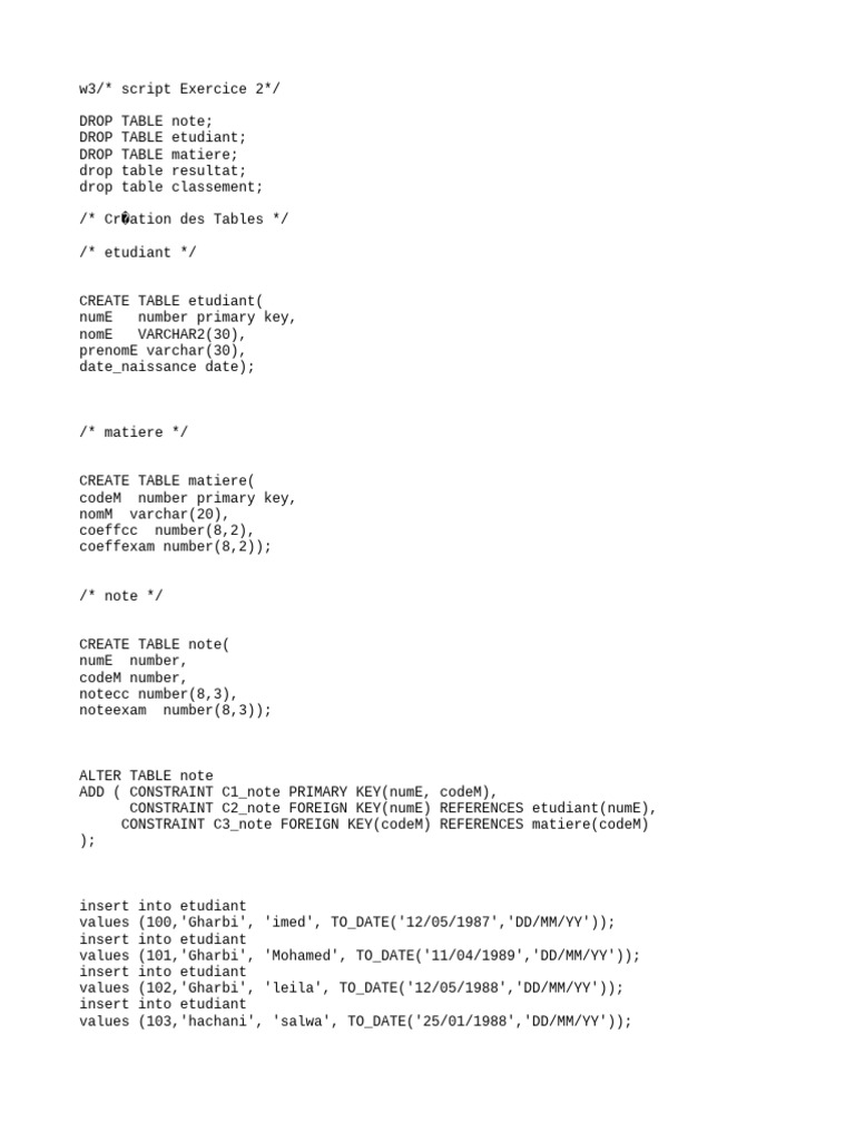 Script Ex 2 Ex 3 TP4 SGBD | PDF