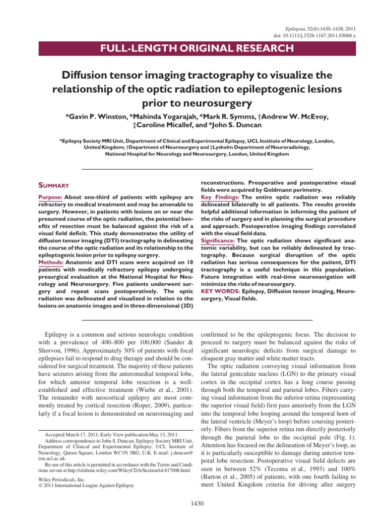 Diffusion Tensor Imaging Tractography To Visualize The | PDF | Magnetic Resonance Imaging | Epilepsy