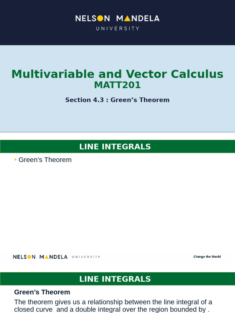 Green’s Theorem in Multivariable Calculus | PDF