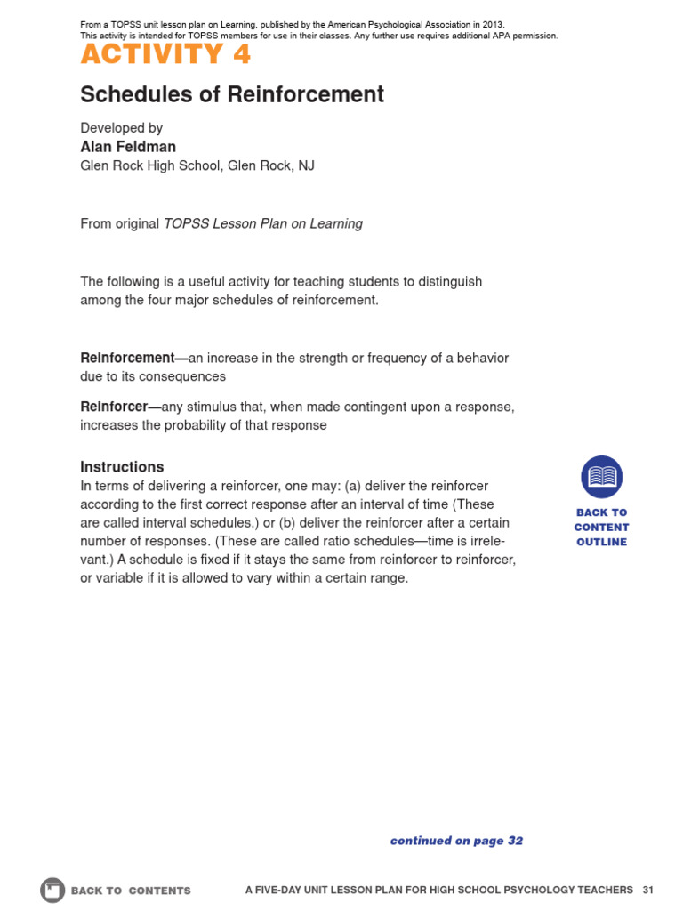 Schedules of Reinforcement Activity | PDF | Reinforcement ...