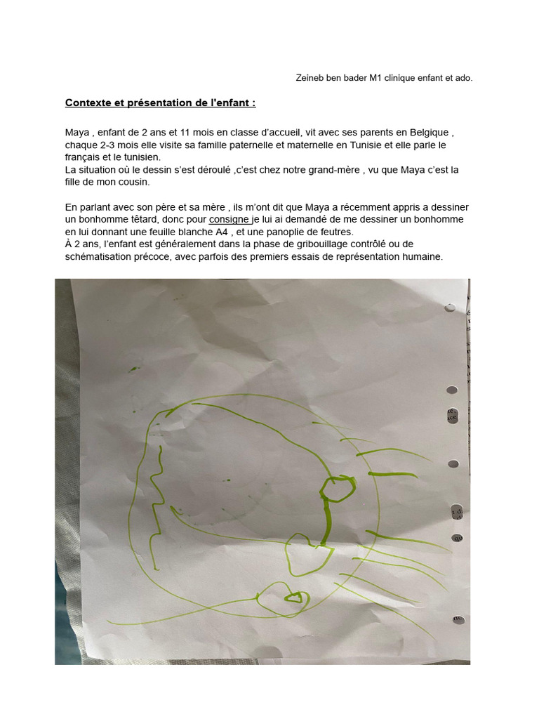 Analyse du dessin de Maya à 2 ans | PDF | Émotions | Psychologie