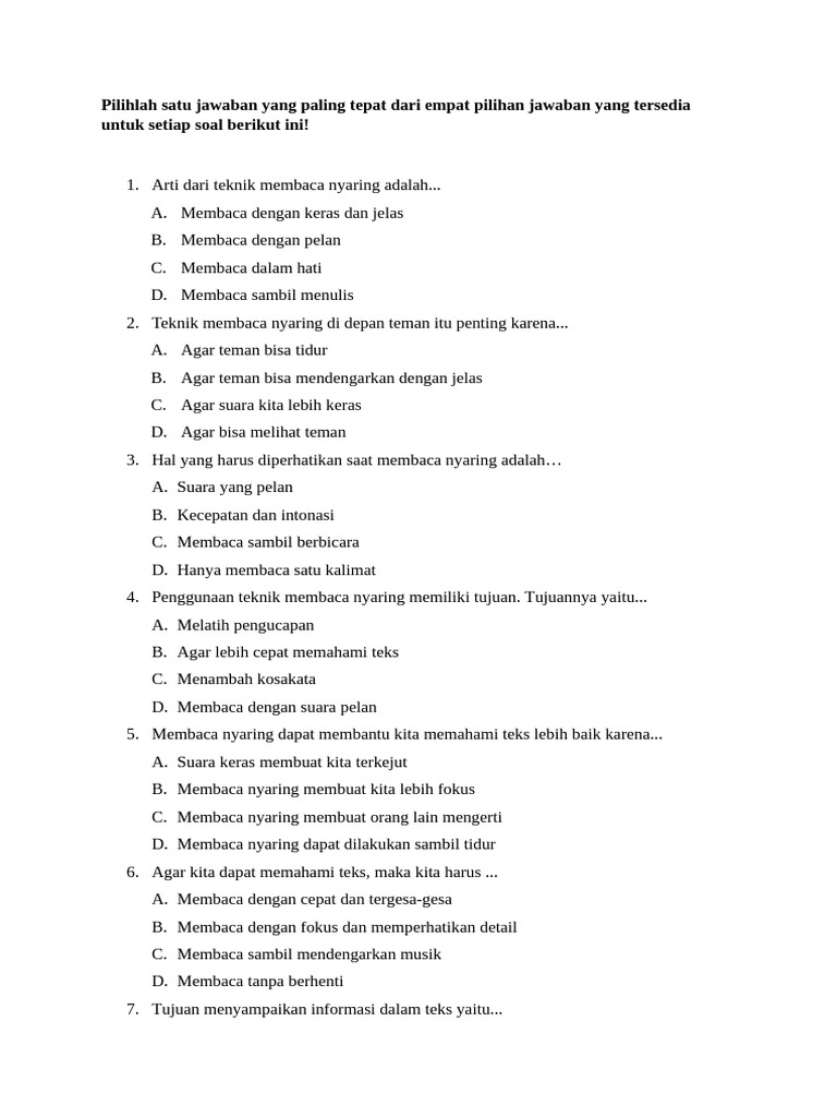 Soal UTS Bahasa Indonesia Kelas 4 SD | PDF