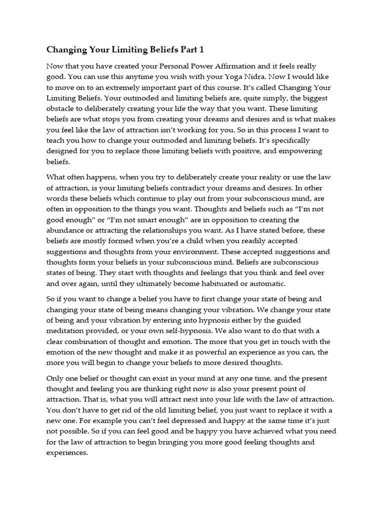 Changing Your Limiting Beliefs Part 1 | PDF | Thought | Law Of ...