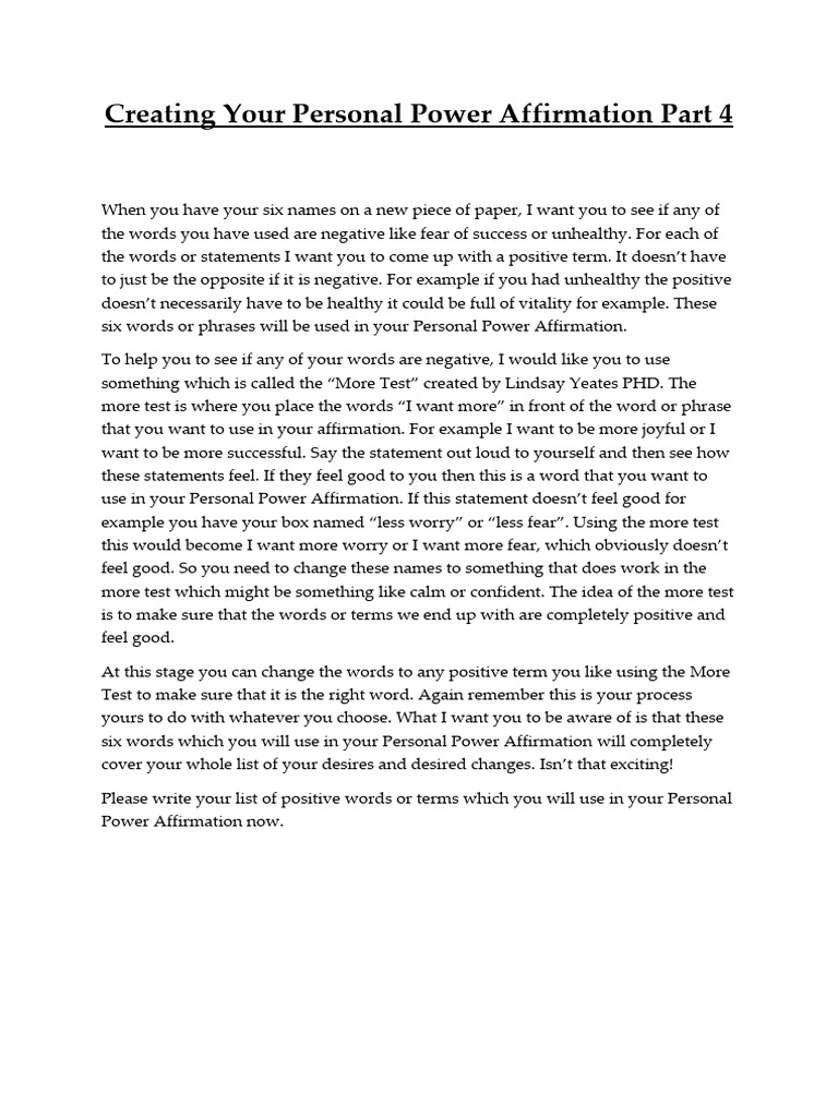 Creating Your Personal Power Affirmation Part 4 | PDF