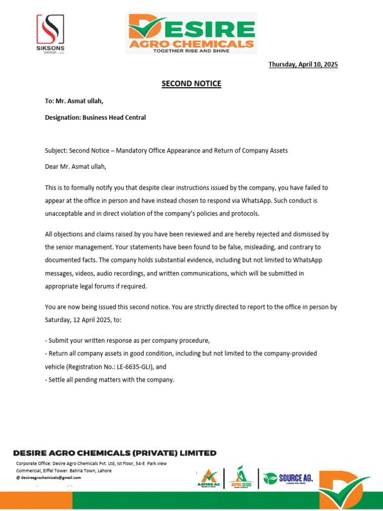 Asmat Ullah Sahib (Second Notice) | PDF | Justice | Crime & Violence