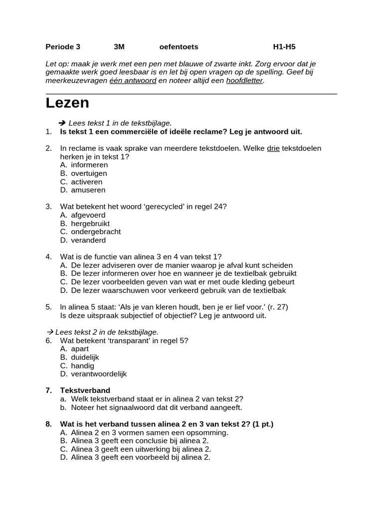 3m P3 Oefentoets H1-H5 Opgaven | PDF