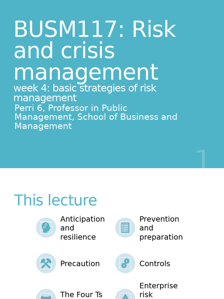 BUSM117 Week 4 Basic Strategies of Risk Management DR 10 | PDF | Risk | Risk Management