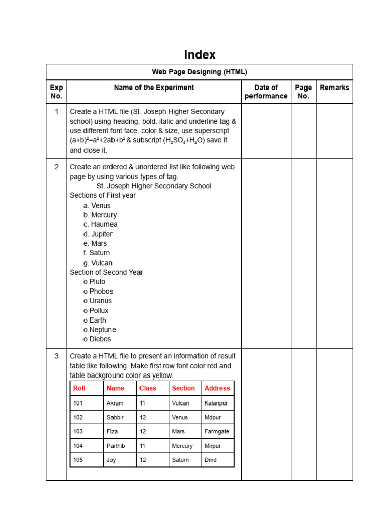 ICT Practical Index | PDF | Planets In Astrology | Physical Sciences