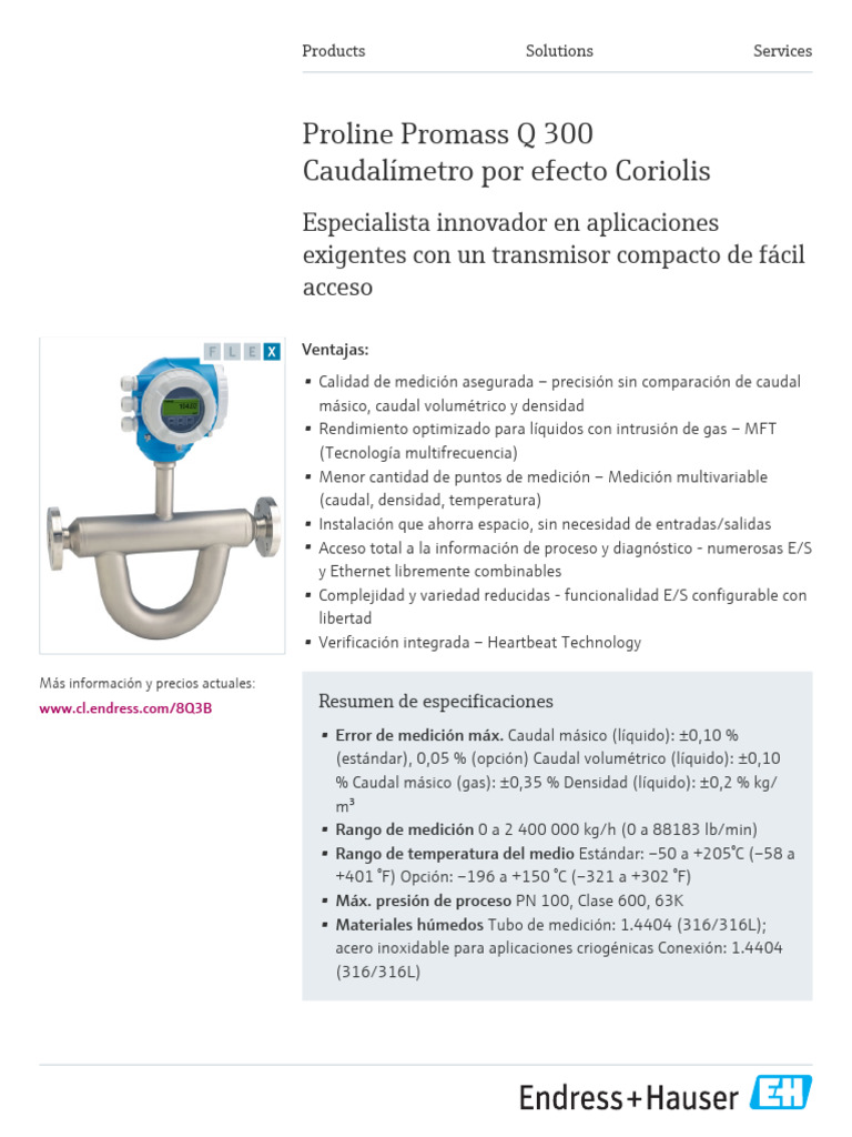 Endress-Hauser Proline Promass Q 300 8Q3B ES | PDF | Densidad | Medición