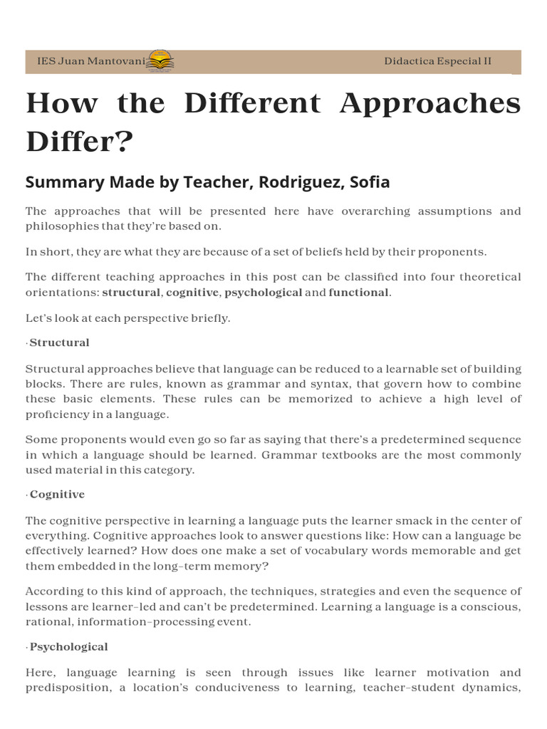Overview of Language Teaching Approaches | PDF | Second Language | Learning