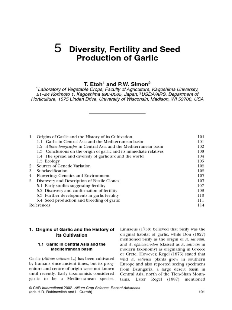 Diversity, Fertility and Seed Production of Garlic. Chapter 5 | PDF ...