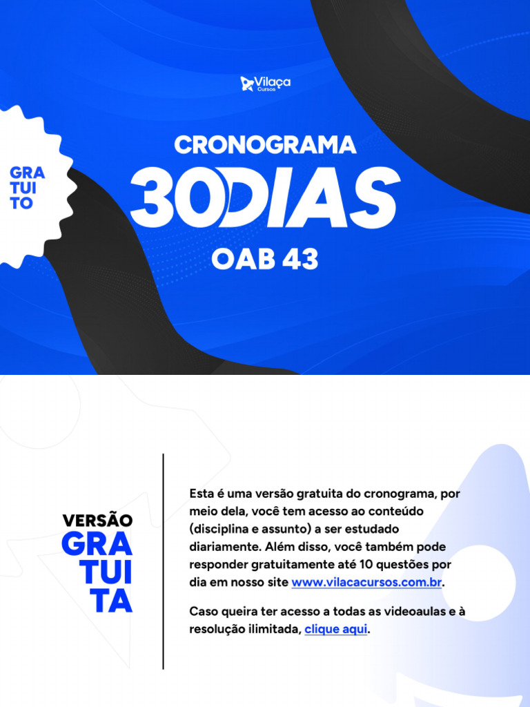Cronograma OAB 30 Dias - Exame 43 [Gratuito] | PDF | Advogado | Processo civil