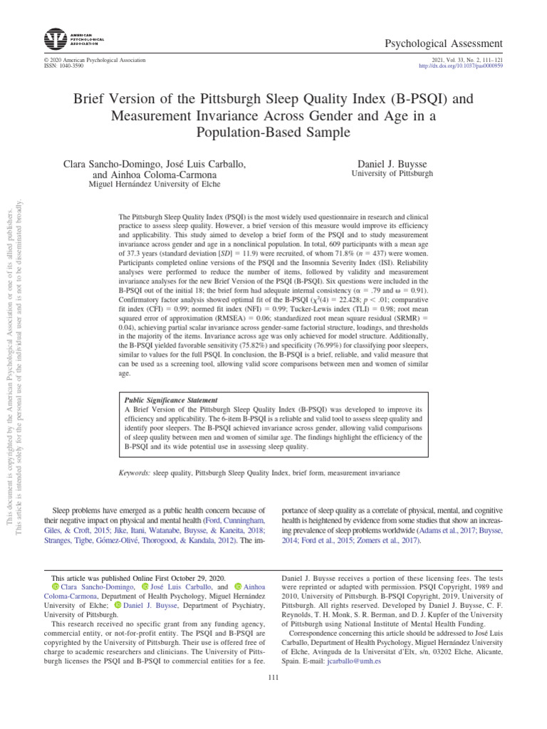 B-PSQI 2021 Artículo | PDF | Sleep