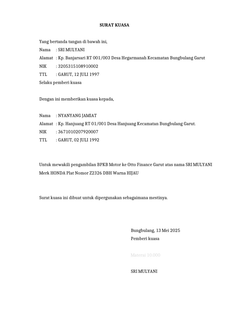 Format Surat Kuasa | PDF