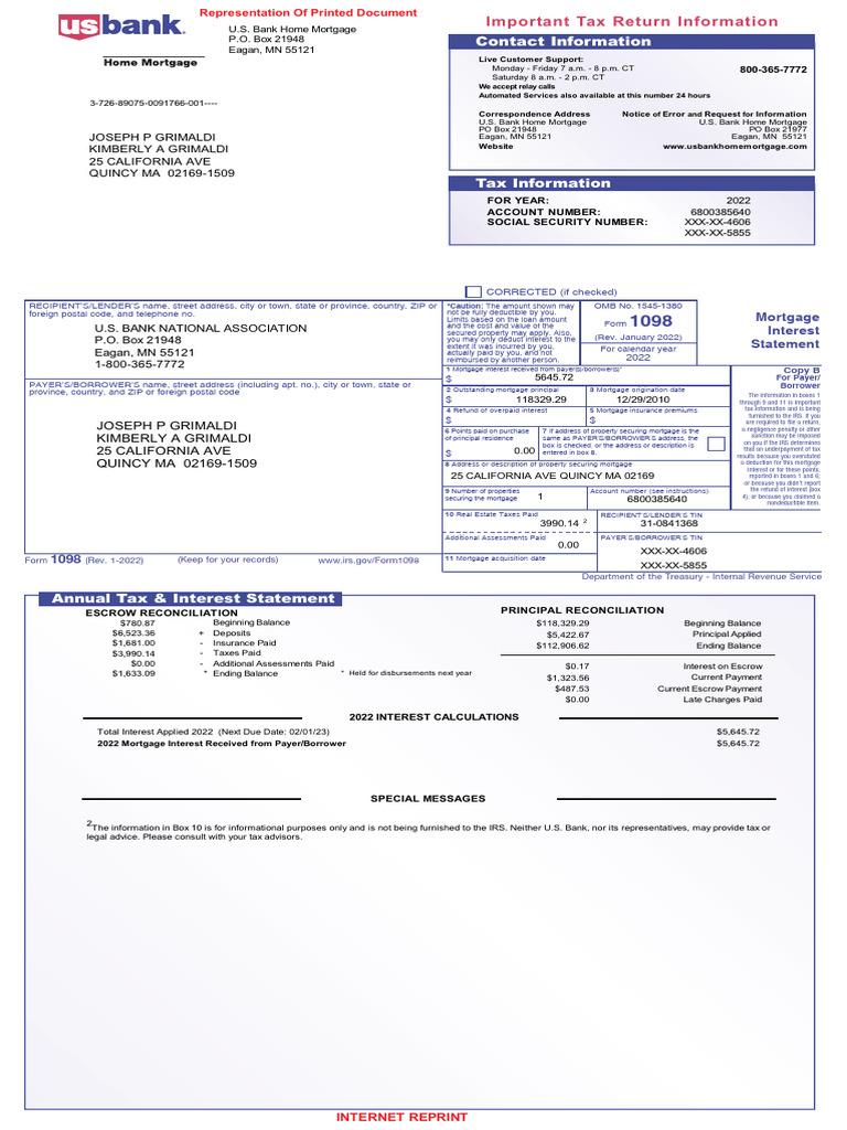 2022 Mortgage Interest Statement | PDF | Mortgages | Insurance