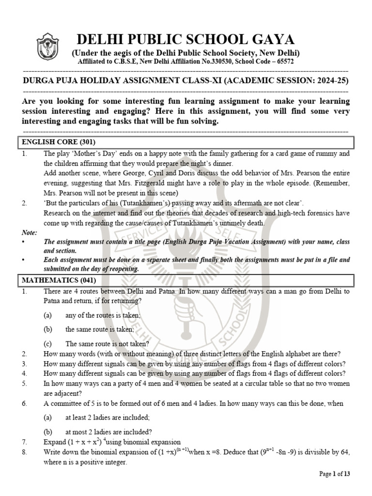 ClassXI Durga Puja Holiday Assignment Session 202425 | PDF | Cell (Biology) | Endoplasmic Reticulum