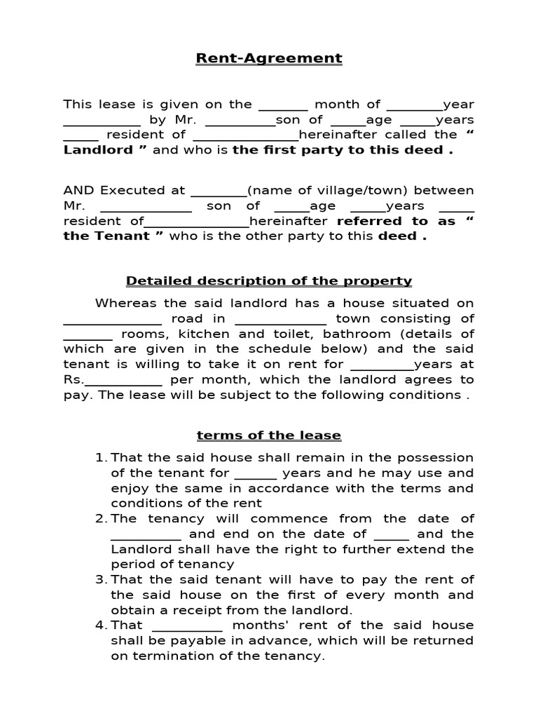 House Rental Agreement Template | PDF | Leasehold Estate | Lease