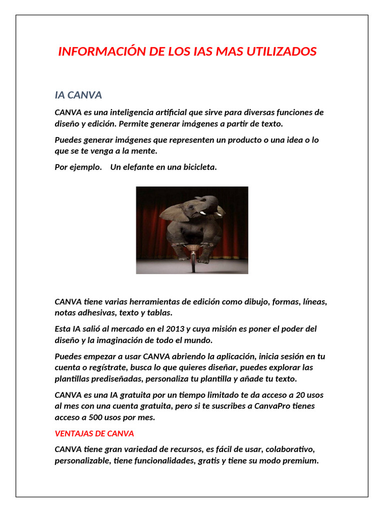 INFORMACIÓN DE LOS IAS MAS UTILIZADOS Marco Condori | PDF