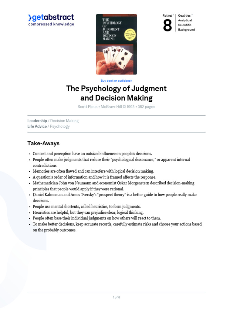 The Psychology of Judgment and Decision Making Plous en 12643 | PDF ...