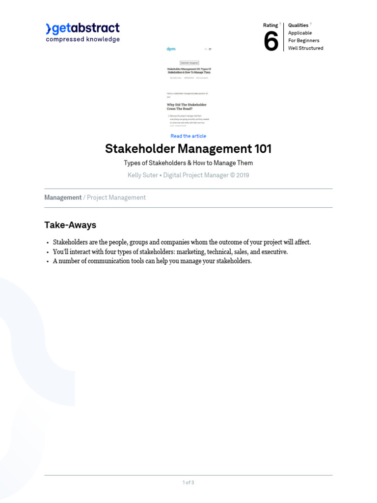 Stakeholder Management 101 Suter en 36871 | PDF | Communication | Marketing
