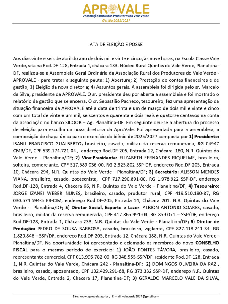 Ata de Eleição e Posse 2025-2027 | PDF | Brasil