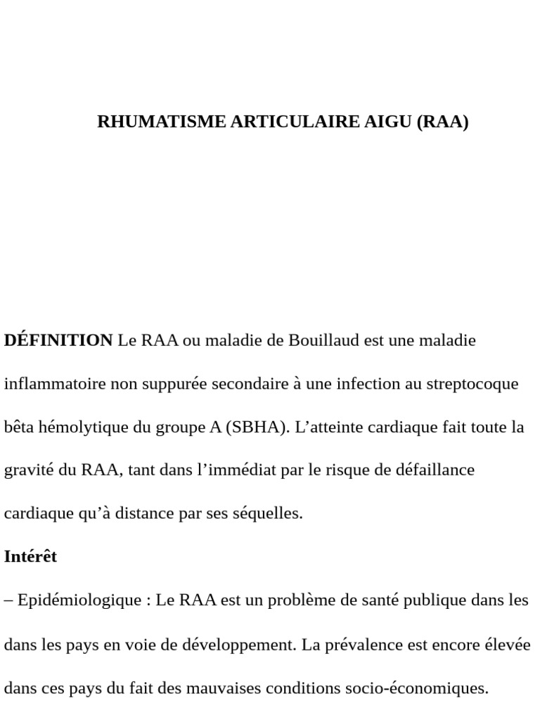 Rhumatisme Articulaire Aigu : Définition et Traitement | PDF | Médecine ...