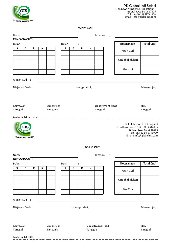Template Form Pengajuan Cuti GIS | PDF
