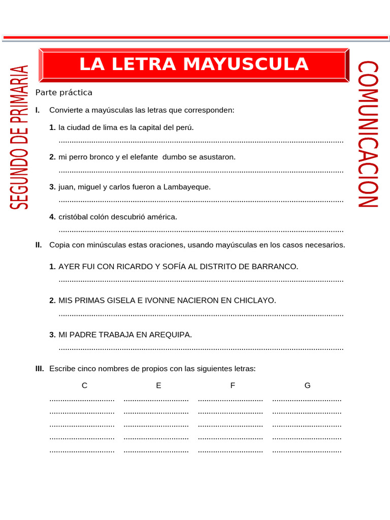 La Letra Mayuscula para Segundo de Primaria | PDF | Escritura | Colación