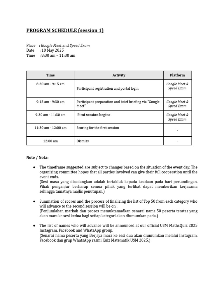 Aturcara Program (Sesi 1) | PDF