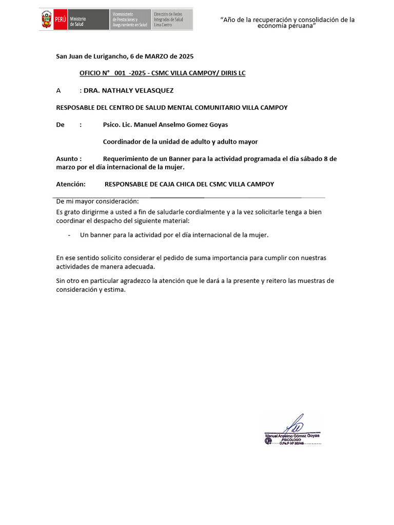 Oficio 1 Unid Adultosy Adulto Mayor 2025 Marzo | PDF