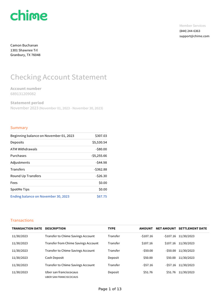 Chime Account Round Up Transfers Summary | PDF | Transaction Account ...