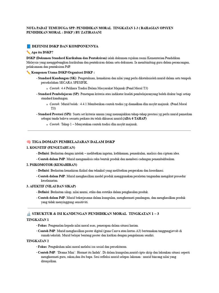 Nota Pendidikan Moral Tingkatan 1-3 | PDF