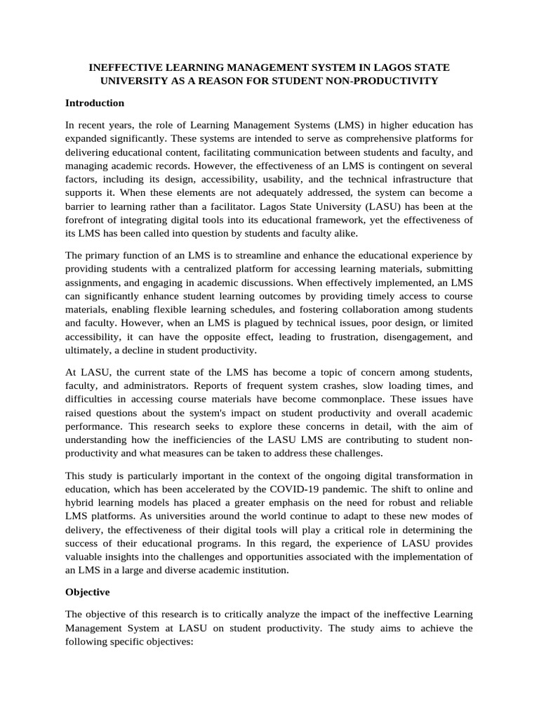 Ineffective Learning Management System in Lagos State University As A ...