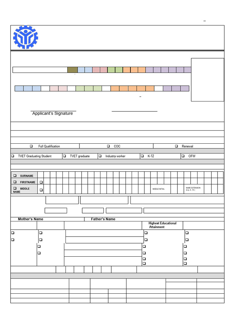 TESDA Application Form for Assessment | PDF