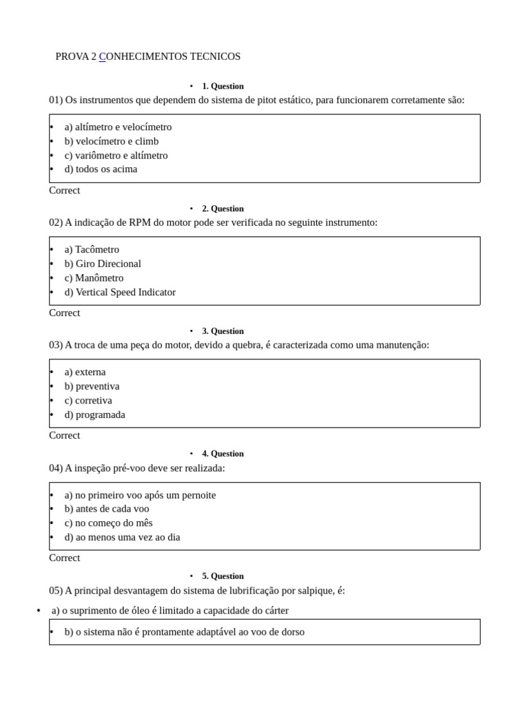 Prova 2 Conhecimentos Técnicos | PDF | Motores | Avião