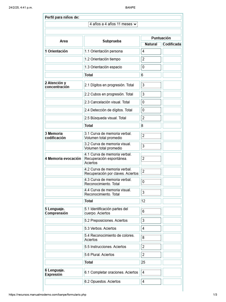 BANPE Protocolo | PDF | Psicología cognitiva | Lingüística