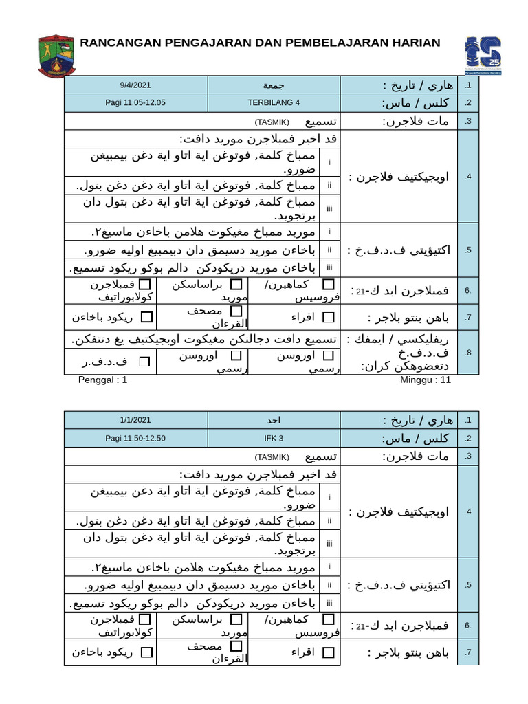 RPH Tasmik 2021 | PDF