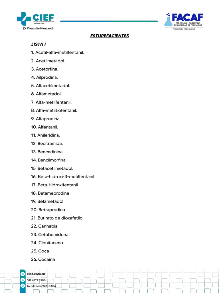 Listas de Estupefacientes | PDF
