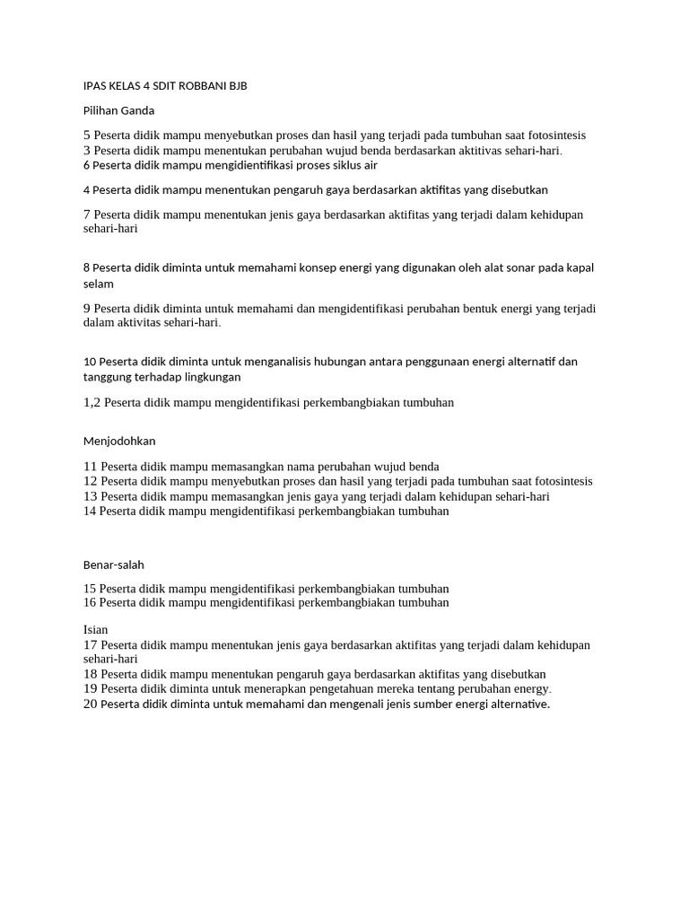 IPAS KELAS 4 SDIT ROBBANI BJB | PDF