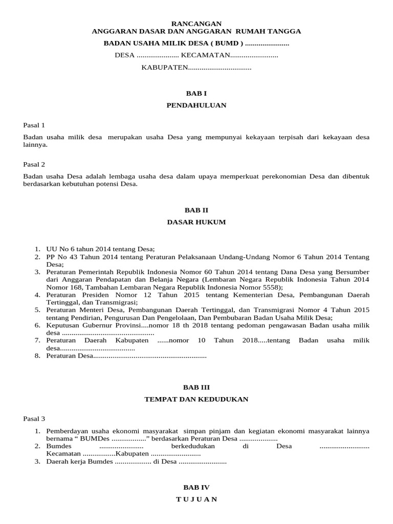 Rancangan AD/ART BUMDes 2025 | PDF