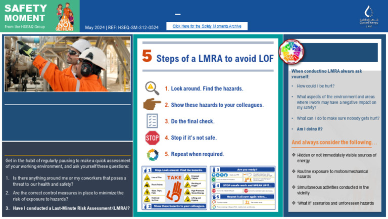HSEQ-SM-312-0524-Safety Moment-LoF-Take 5 LMRA | PDF | Hazards | Risk Assessment