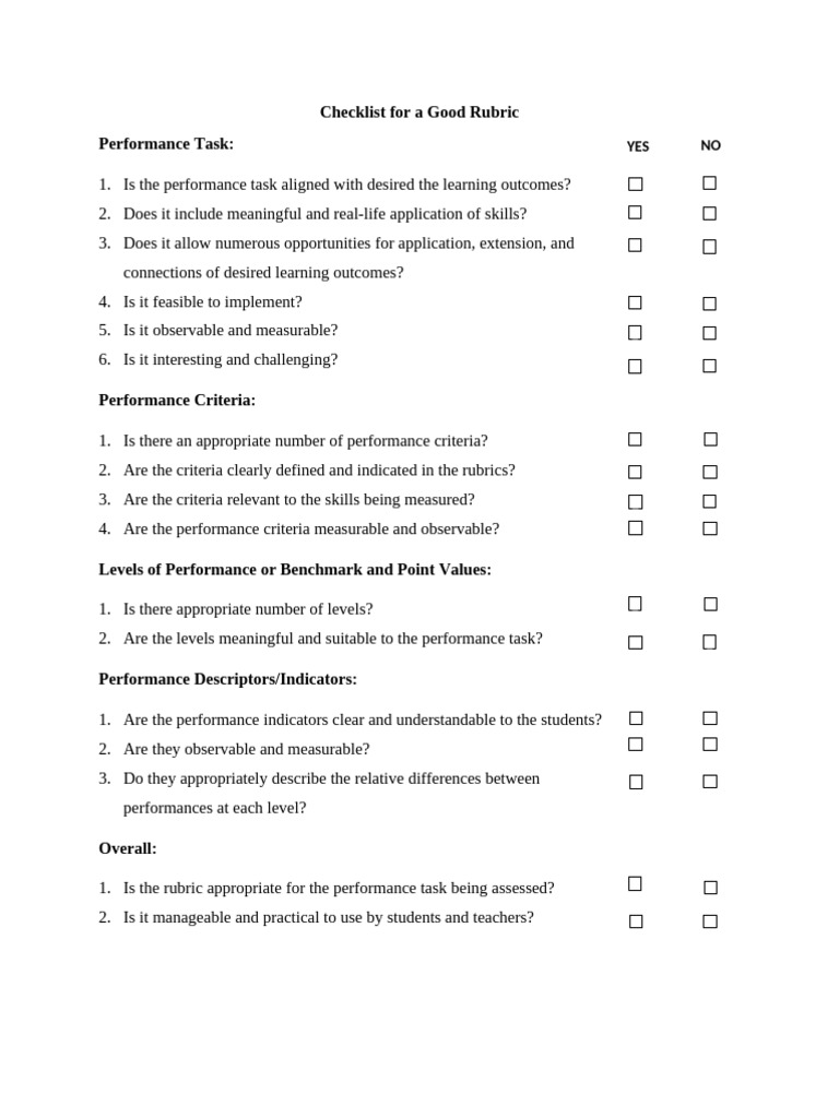 Essential Checklist for Effective Rubrics | PDF