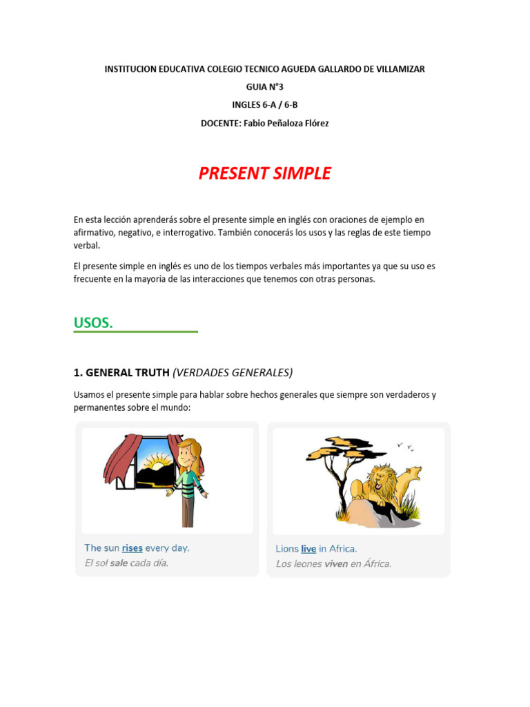 Examen Del Presente Simple | PDF | Verbo | Mecánica del lenguaje